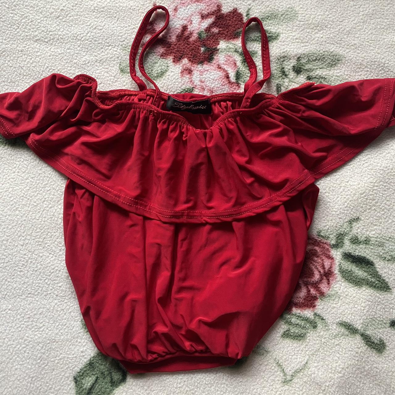 Beautiful red off the shoulder crop top, bought from... - Depop