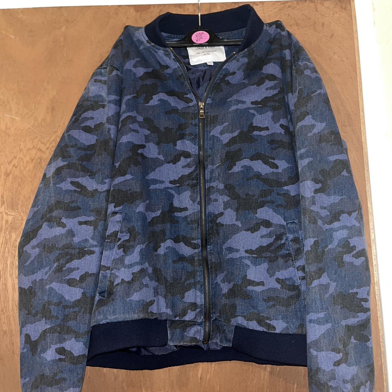 Liquor n poker blue army print jacket. XL worn a few... - Depop