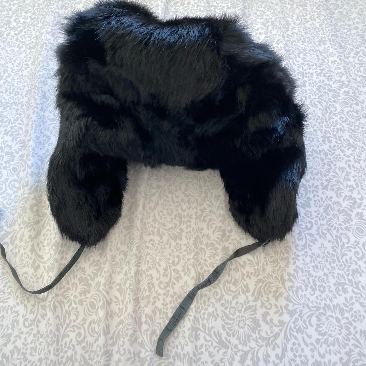 Black faux fur trapper hat / ushanka with tie... - Depop
