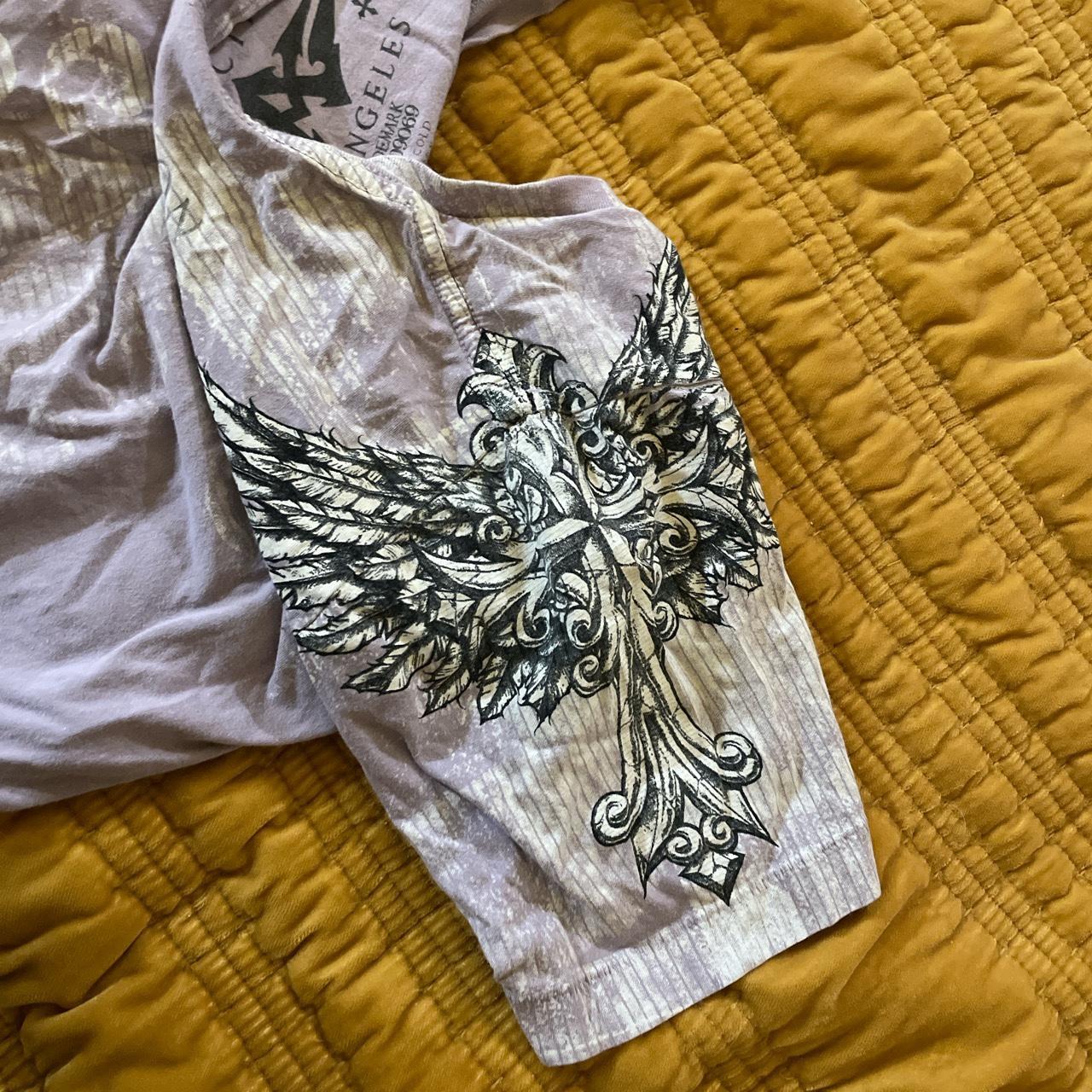 Affliction light purple v neck #y2k #grunge... - Depop