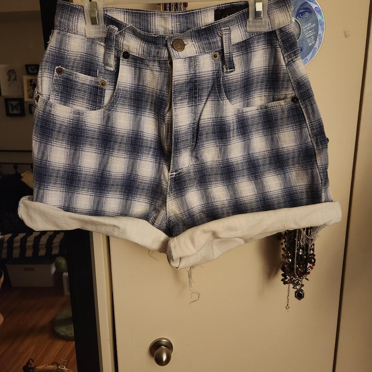 Adorable plaid denim 90s shorts by the brand... - Depop