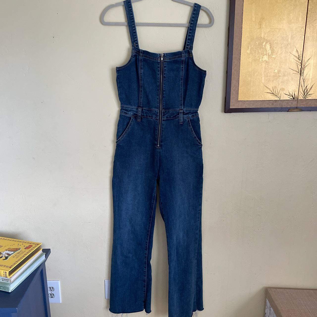 Super cute denim overalls with a zippered front!... - Depop