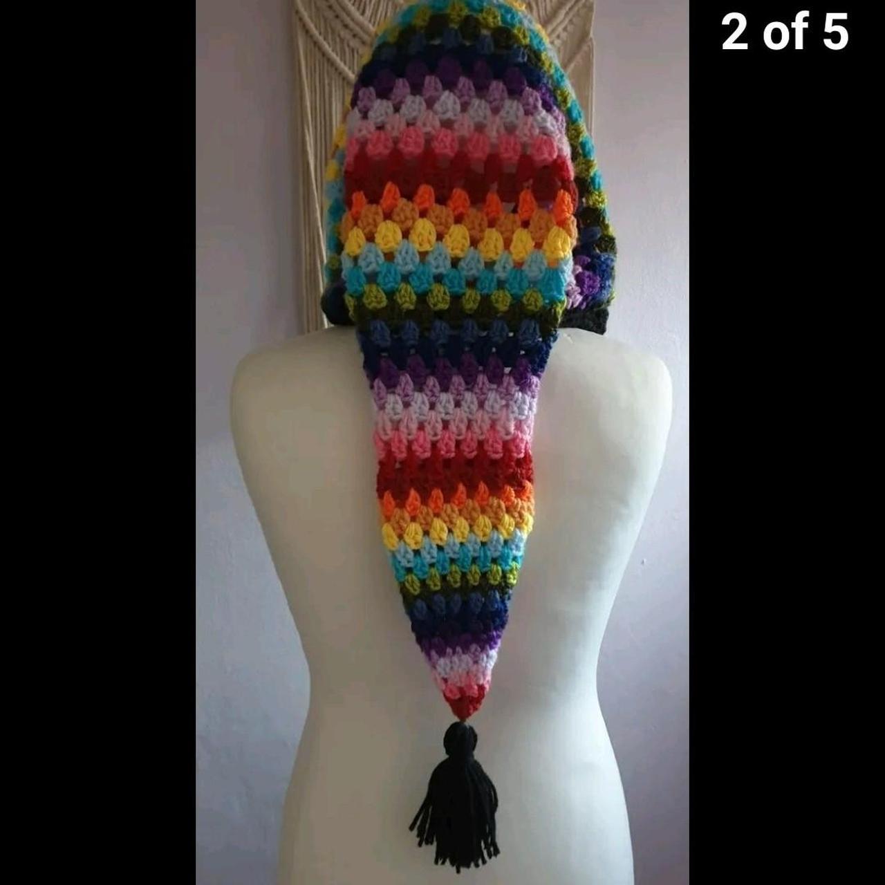 Handmade crochet medieval liripipe hood. long tail... - Depop