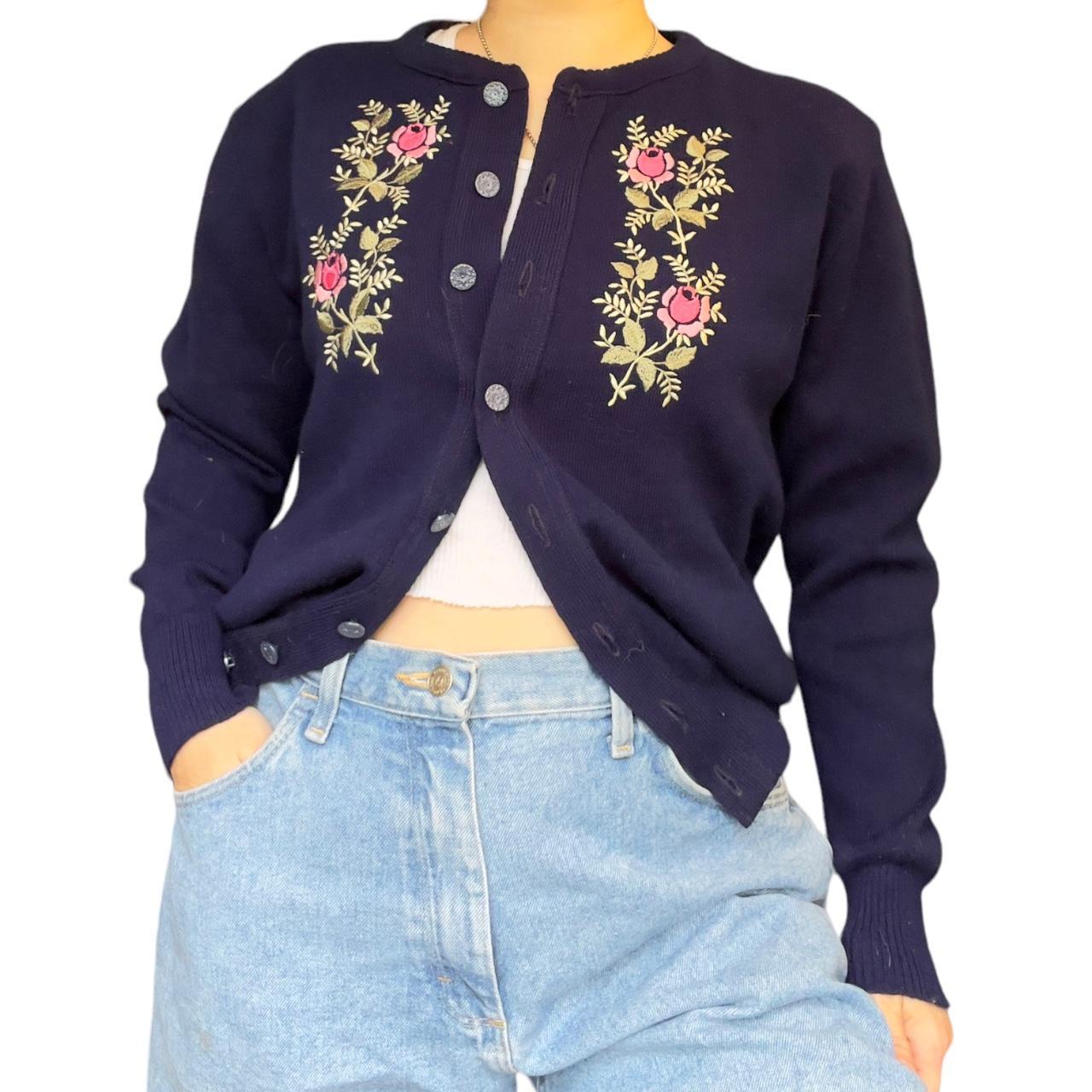 Dunedin cardigan with embroidered floral details... - Depop