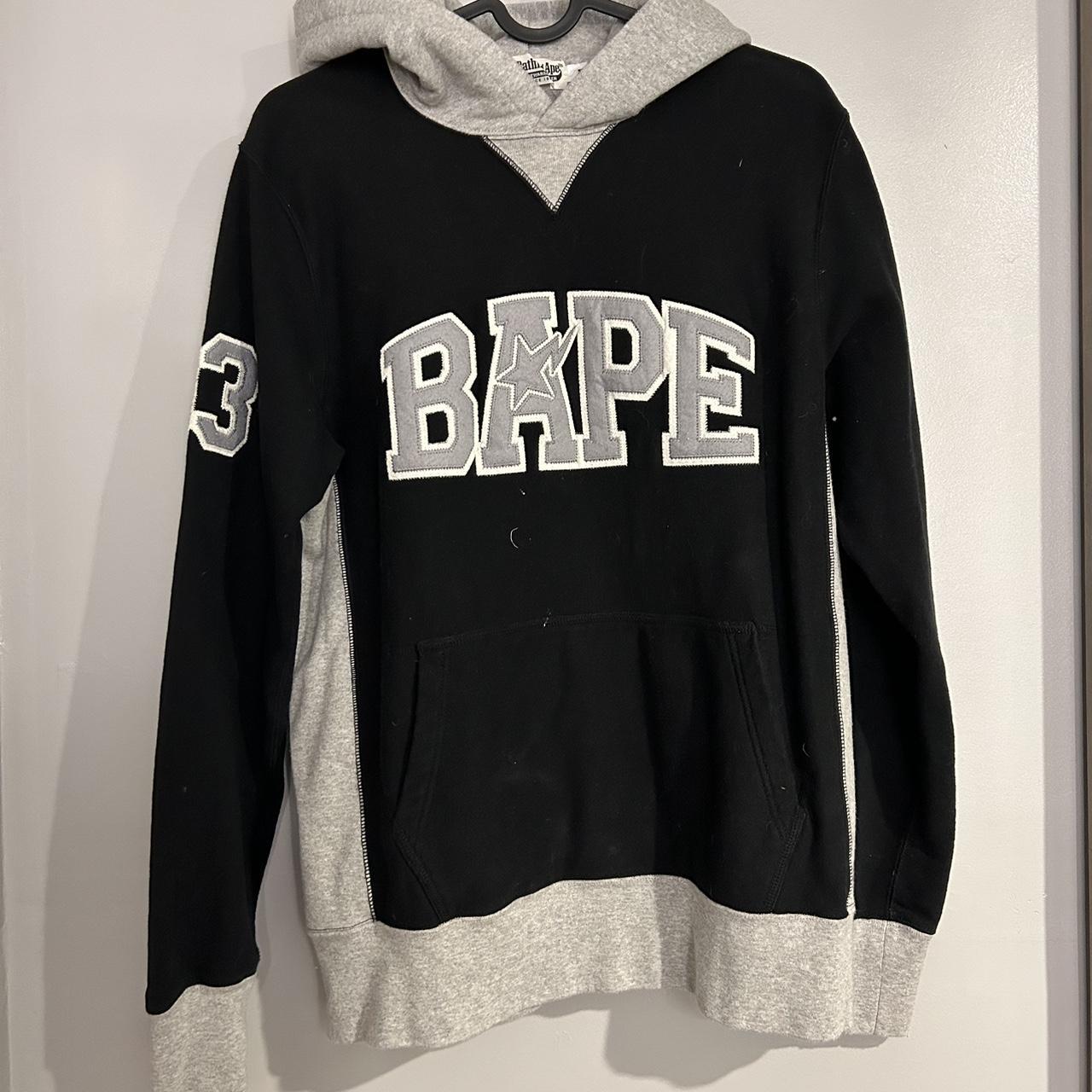 Bape 93 Black + Grey Hoodie - Depop