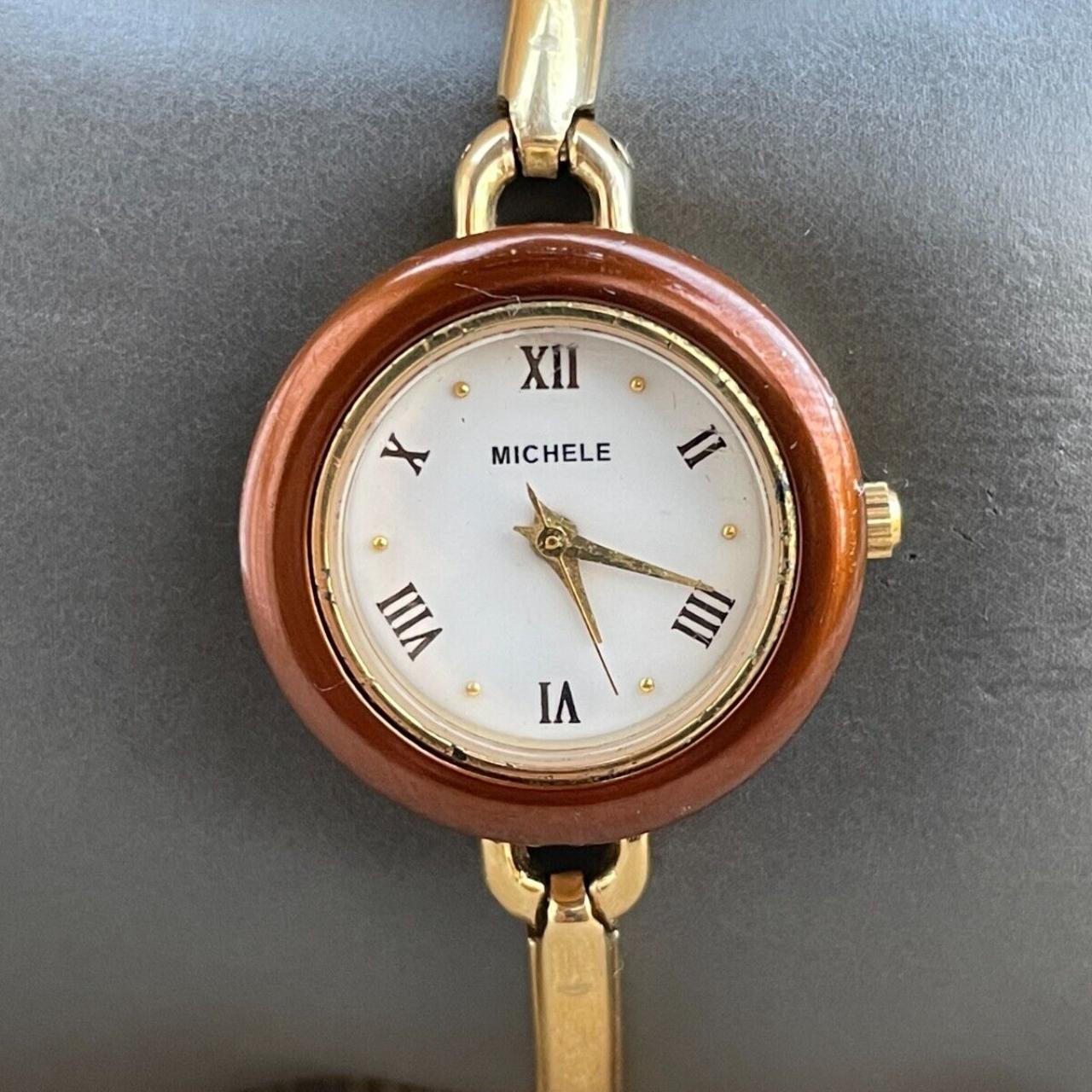 Michele Ladies Wrist Watch Gold Tone Brown Bezel... - Depop