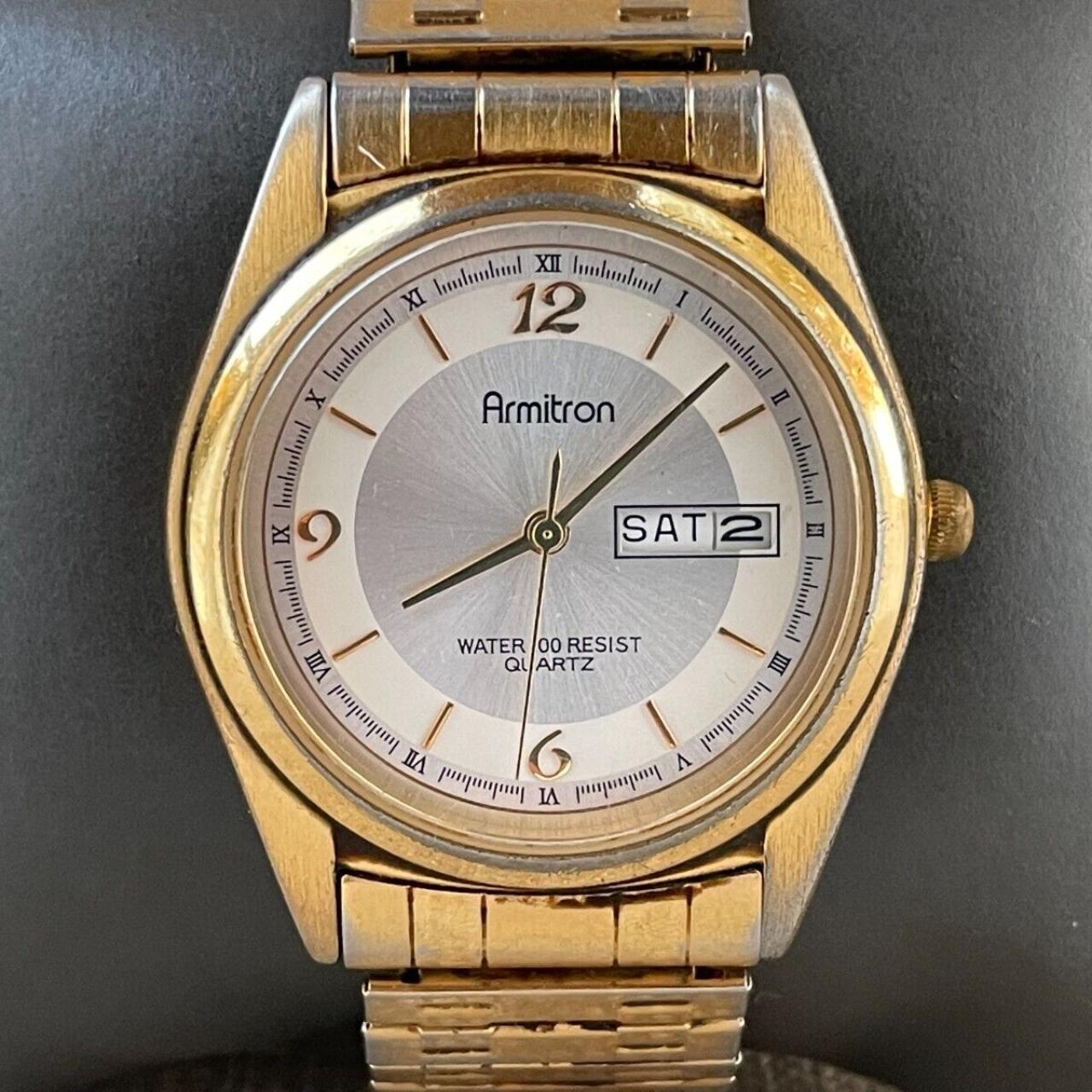 Armitron Men Wristwatch Stretched Metal Band... - Depop