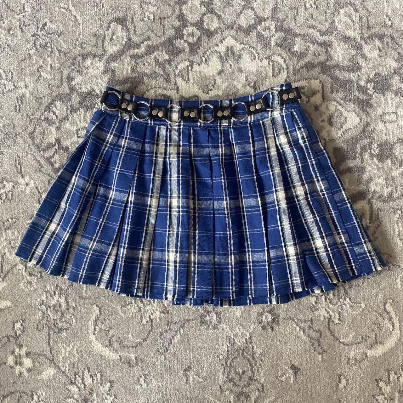 current mood blue plaid pleated mini skirt with... - Depop