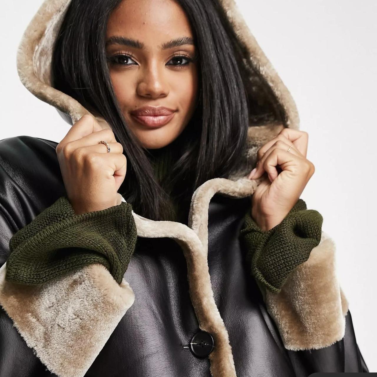 Asos cropped leather jacket with fur inside Warn a... - Depop