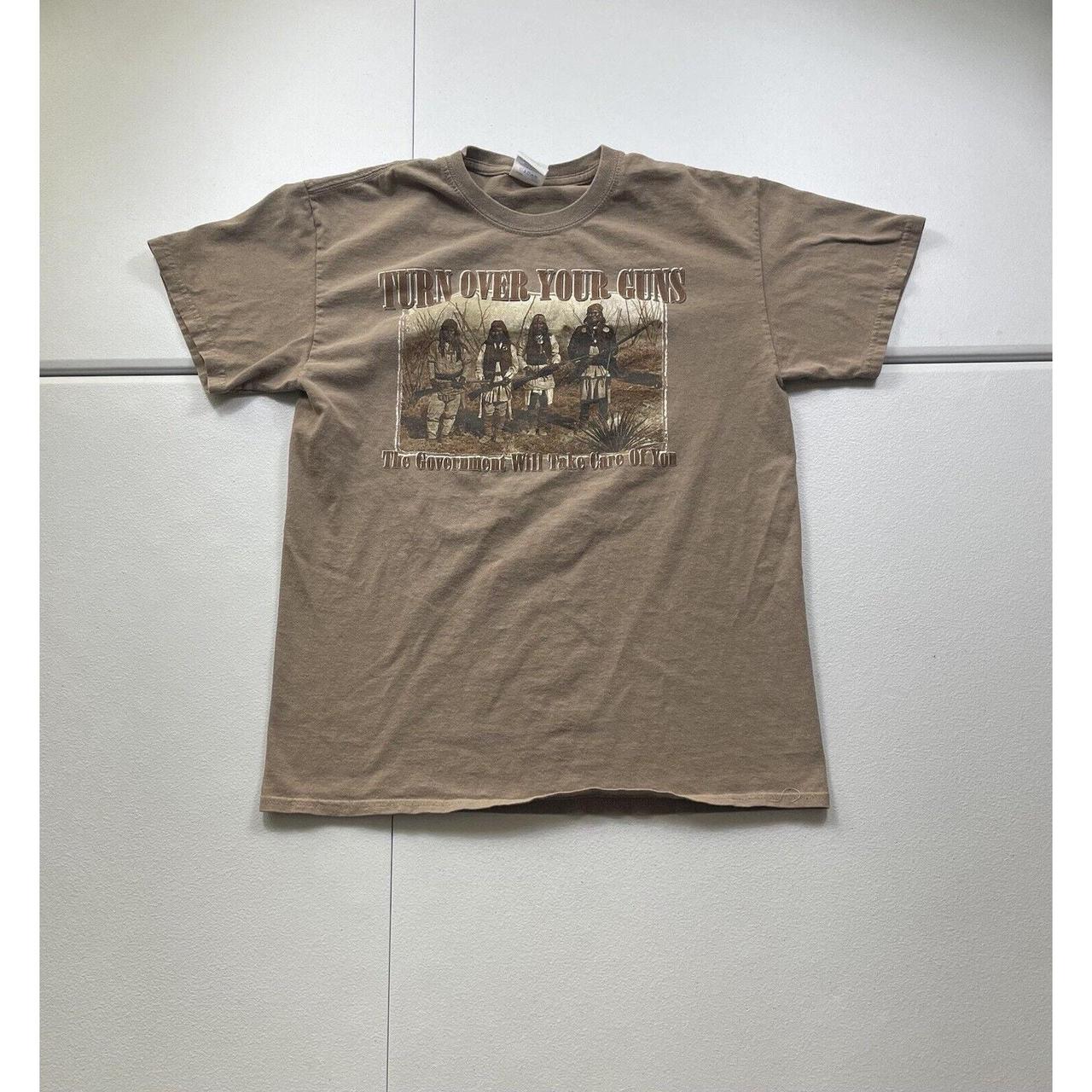 Vintage Turn Over Your Guns Shirt Men’s M Brown Your... - Depop