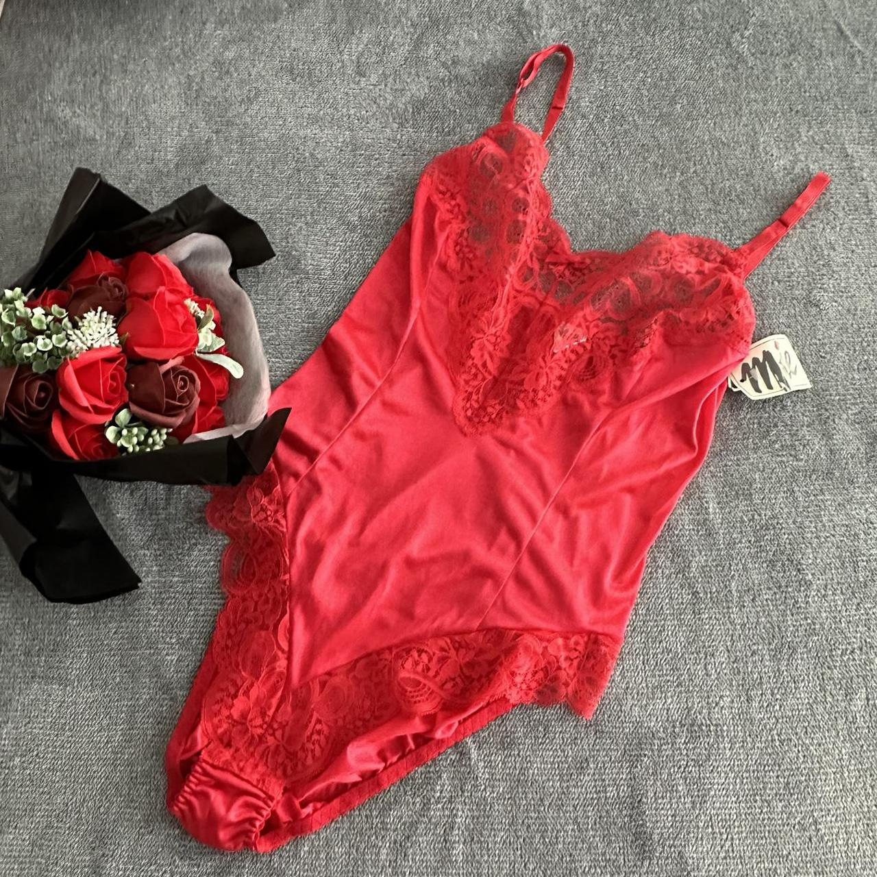 RED BODYSUIT Vintage bright red bodysuit with cute... - Depop