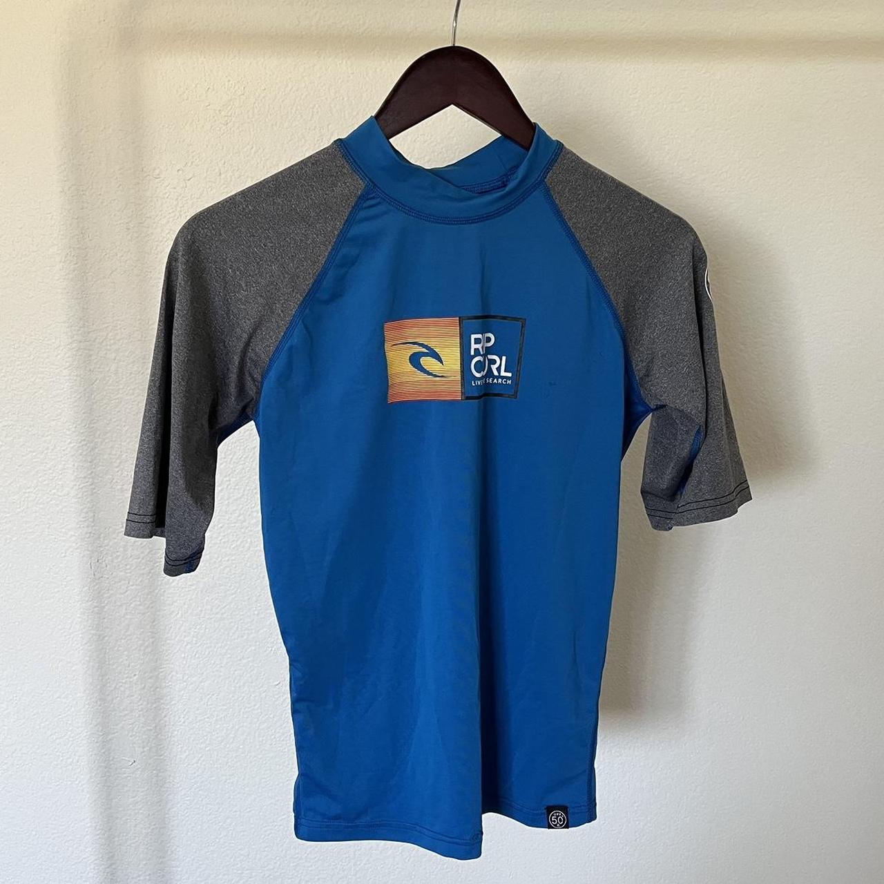 Rip Curl grey and blue rash guard Size: 16 dm if... - Depop