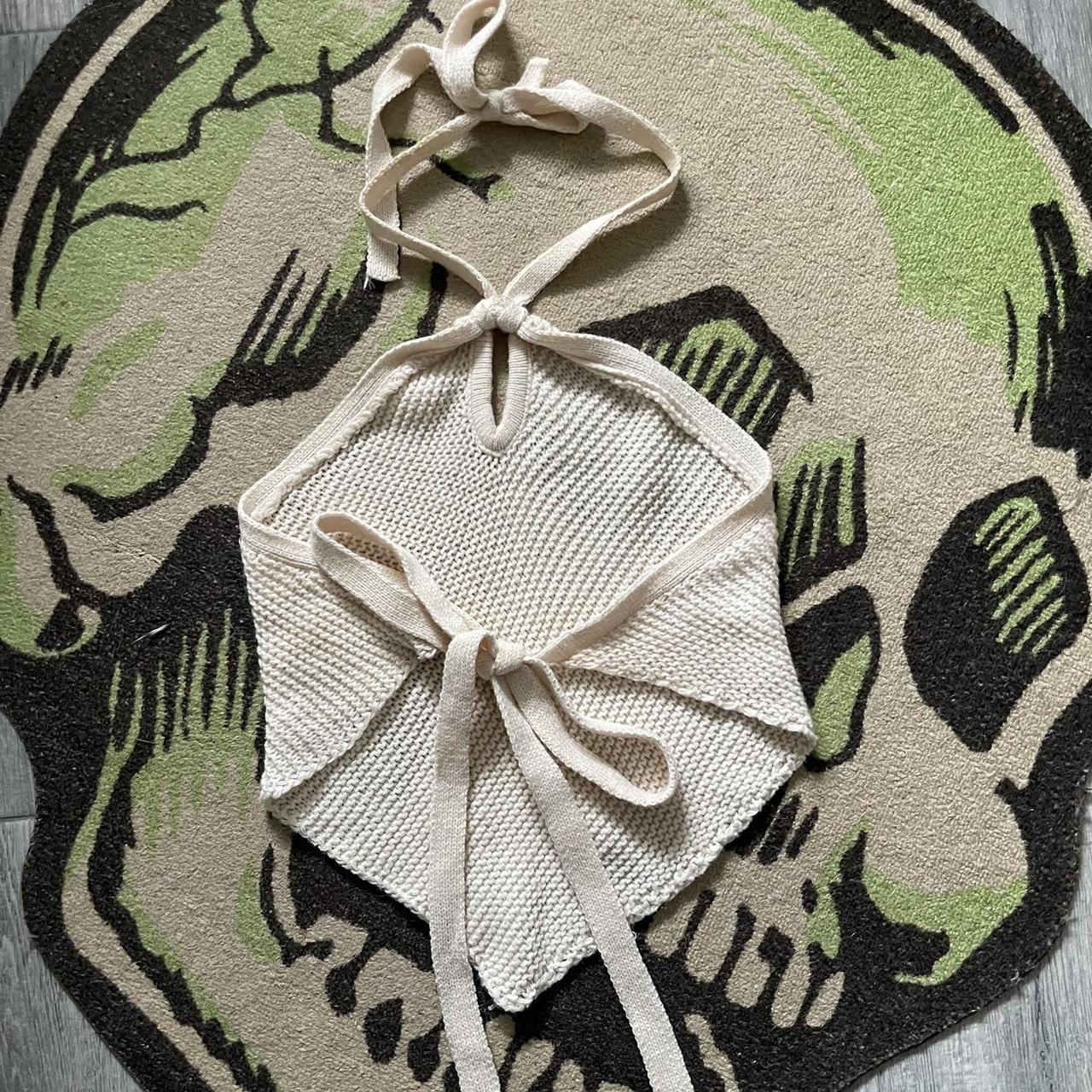 •Beige White Crochet Halter Crop Top🍦 •Womens size... | Depop