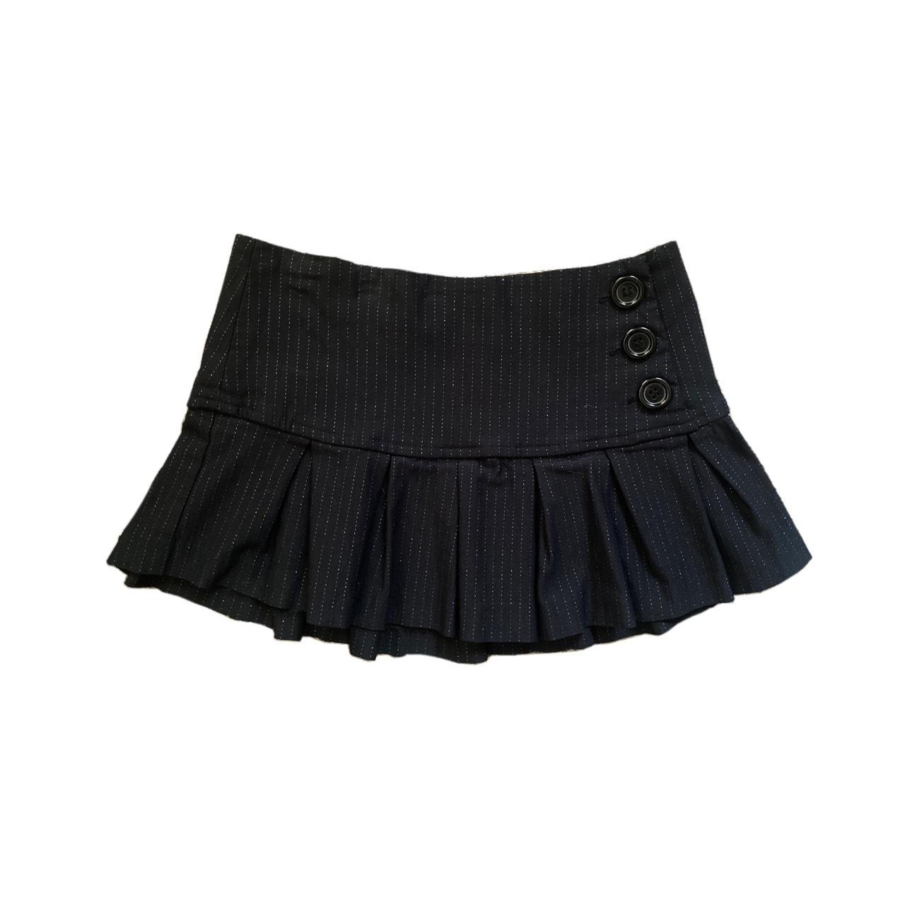pinstriped pleated stretchy super mini skirt... - Depop