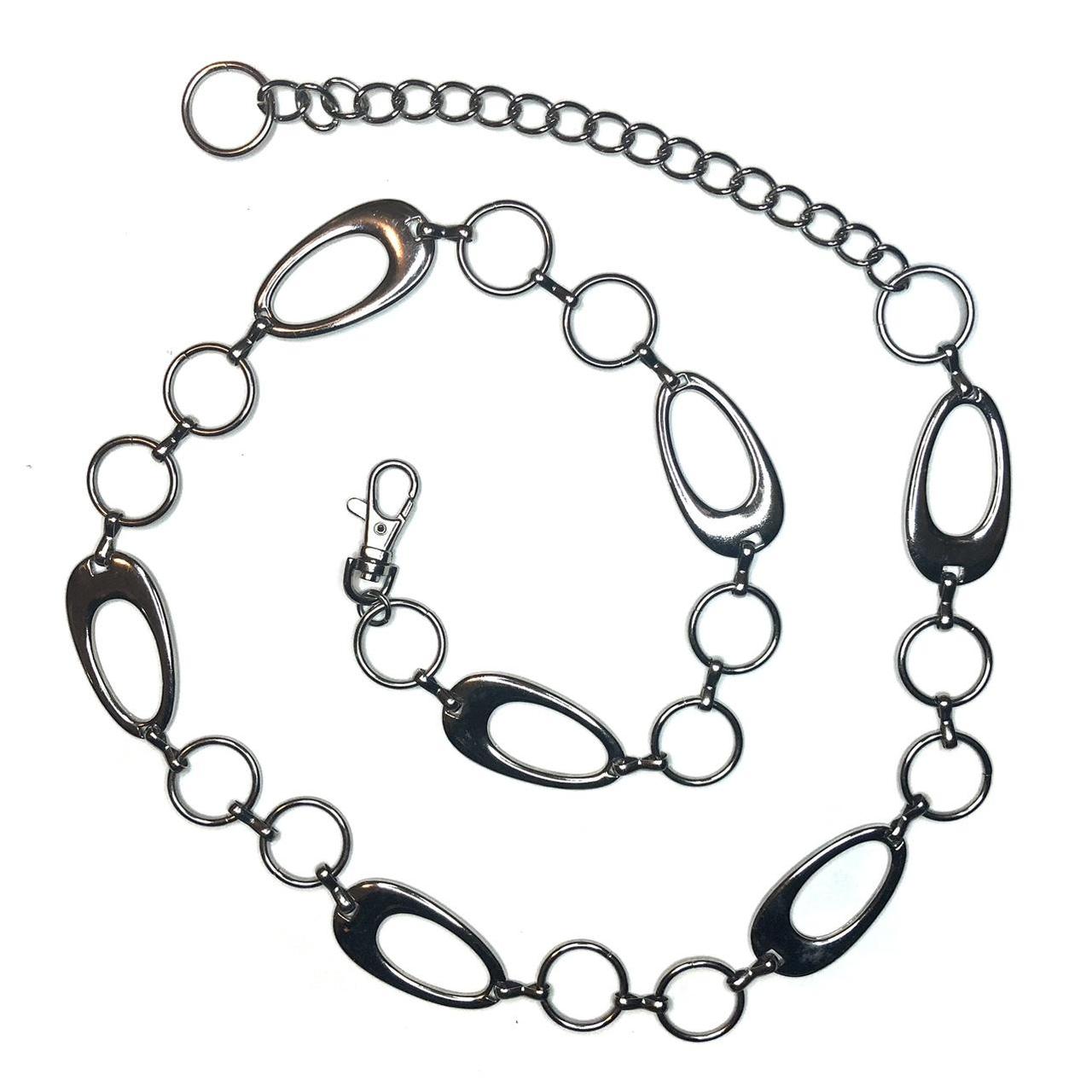 Funky chain belt assymetrical oval shaped metal... - Depop
