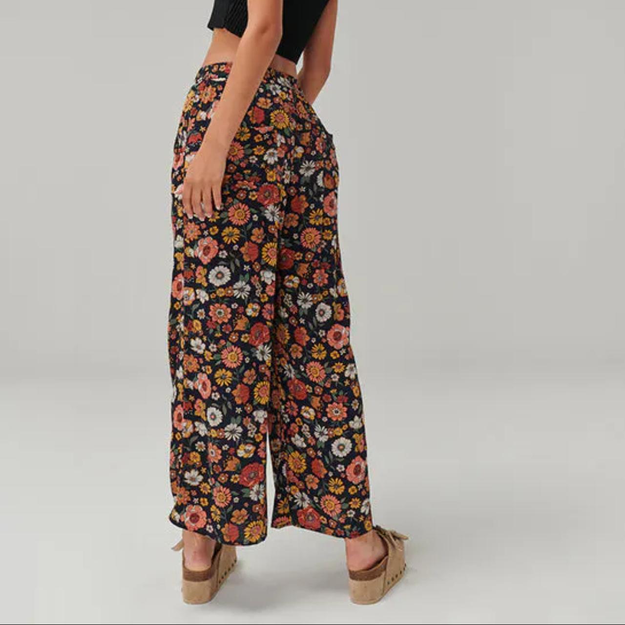 ghanda 'annie' floral wide leg pants elastic... - Depop
