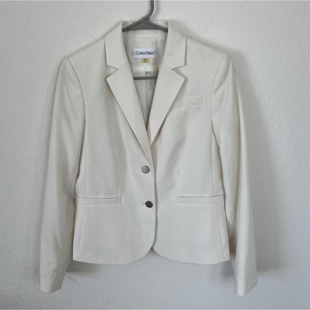 Calvin Klein white button jacket SIZE 6 - Depop