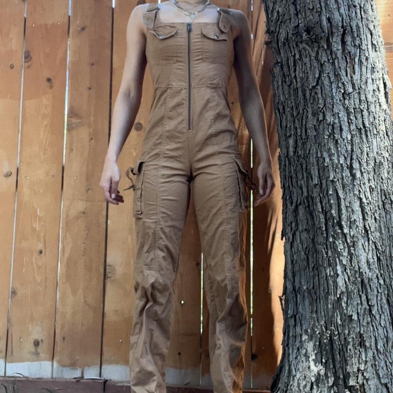 Urban outfitters khaki utility cover alls / overalls... - Depop