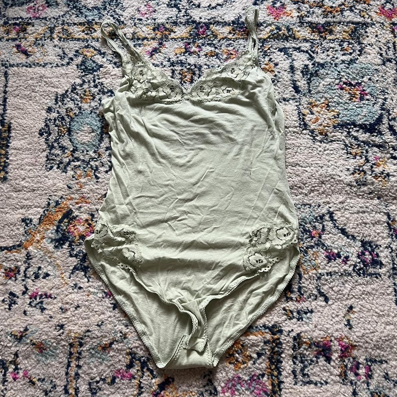 sage green free people body suit super cute beading... - Depop