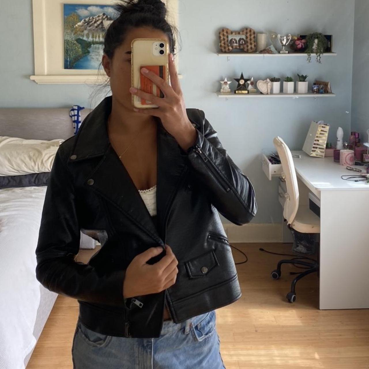 Cotton On Leather jacket Best fits XS Perfect... - Depop