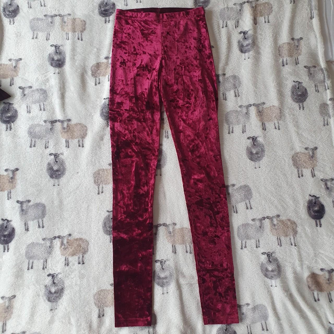 XS burgundy velvet Monko leggings In excellent... - Depop