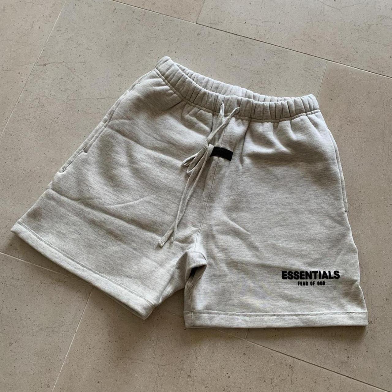 Light Oatmeal Grey essentials fear of god fog shorts... - Depop
