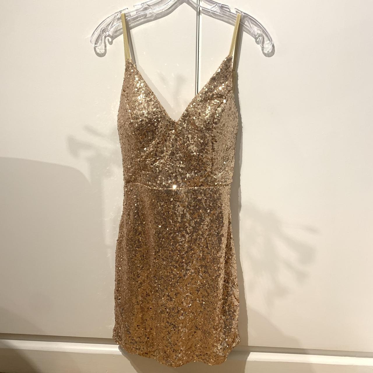 Champagne glitter open back evening mini dress - DM... - Depop