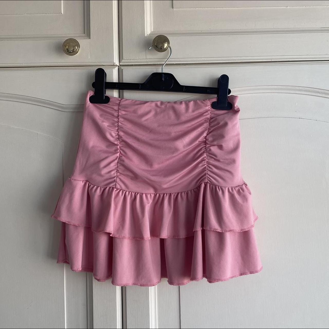 y2k pink ruffle skirt, never worn so in great condition - Depop
