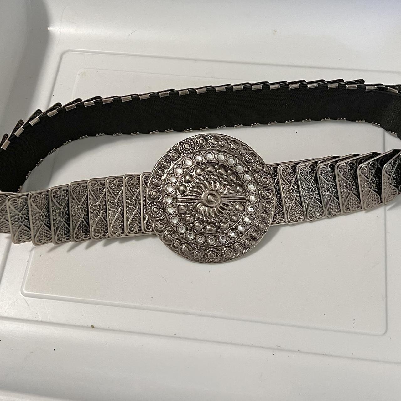 Metal stretch belt with very large 4” buckle. Scroll... - Depop