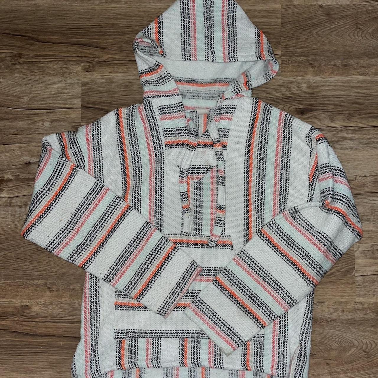 like new baja/ drug rug! white, teal and coral... - Depop