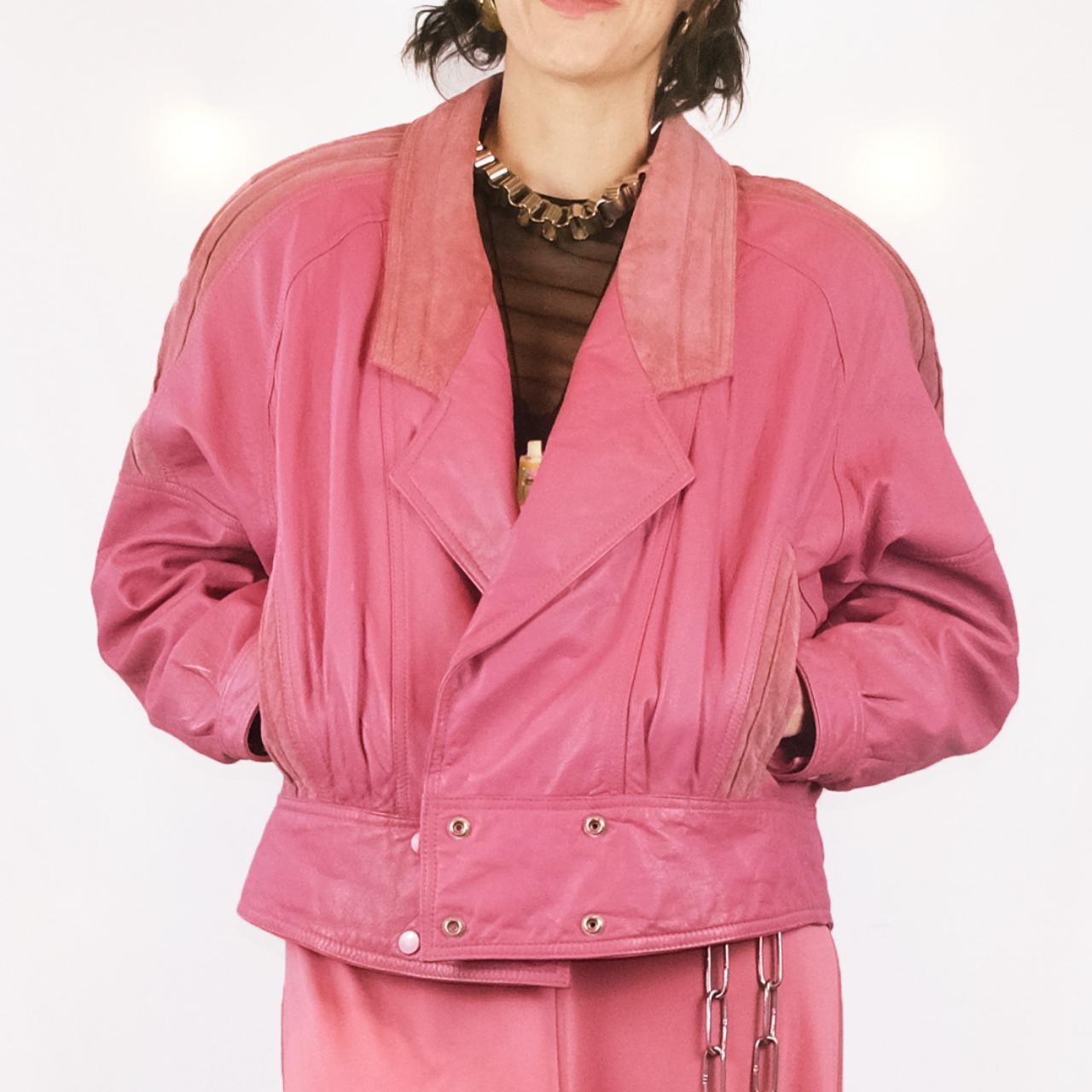 Vintage 80s Pink Leather Jacket - Super soft Barbie... - Depop