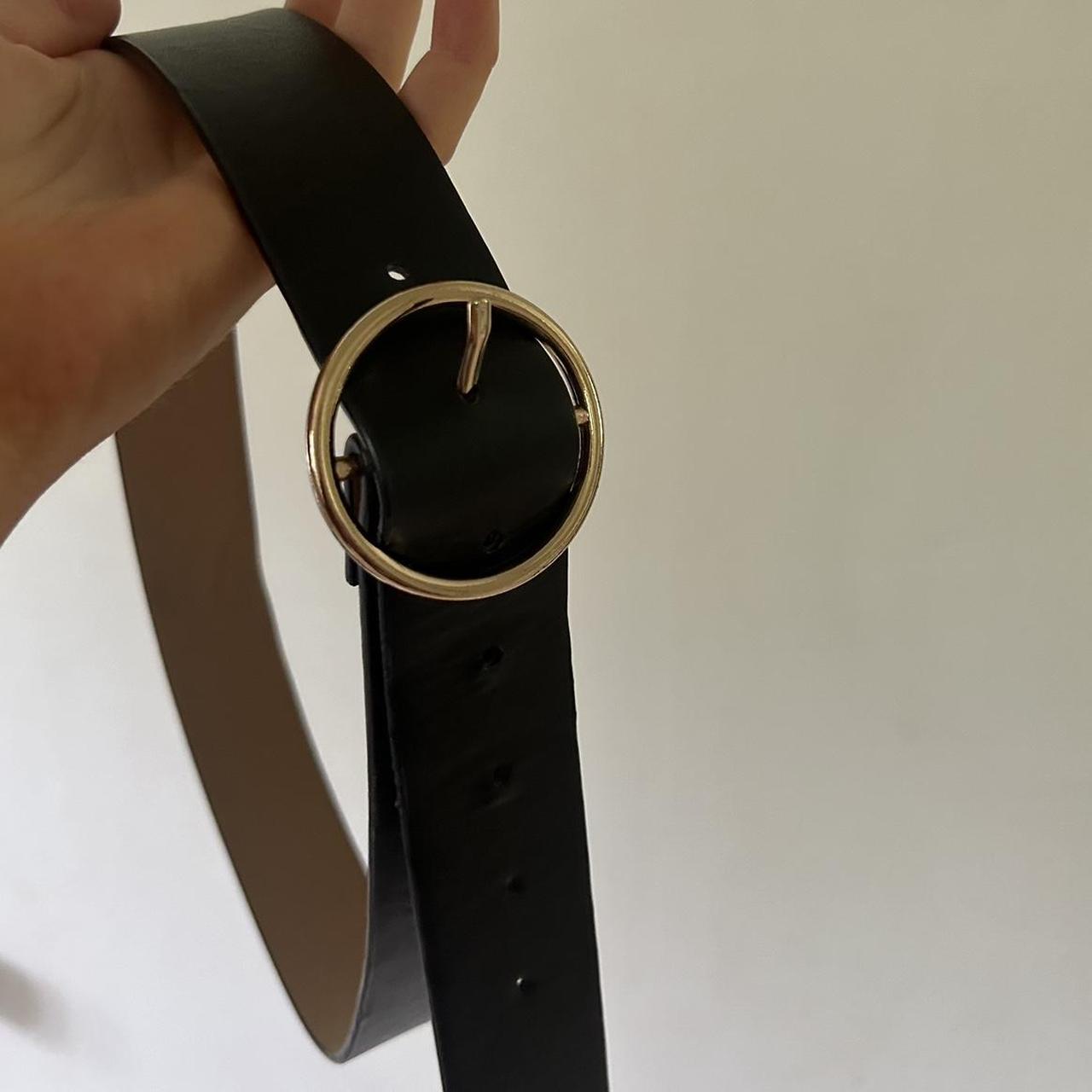 Black belt, gold buckle Circular buckle Fits... - Depop