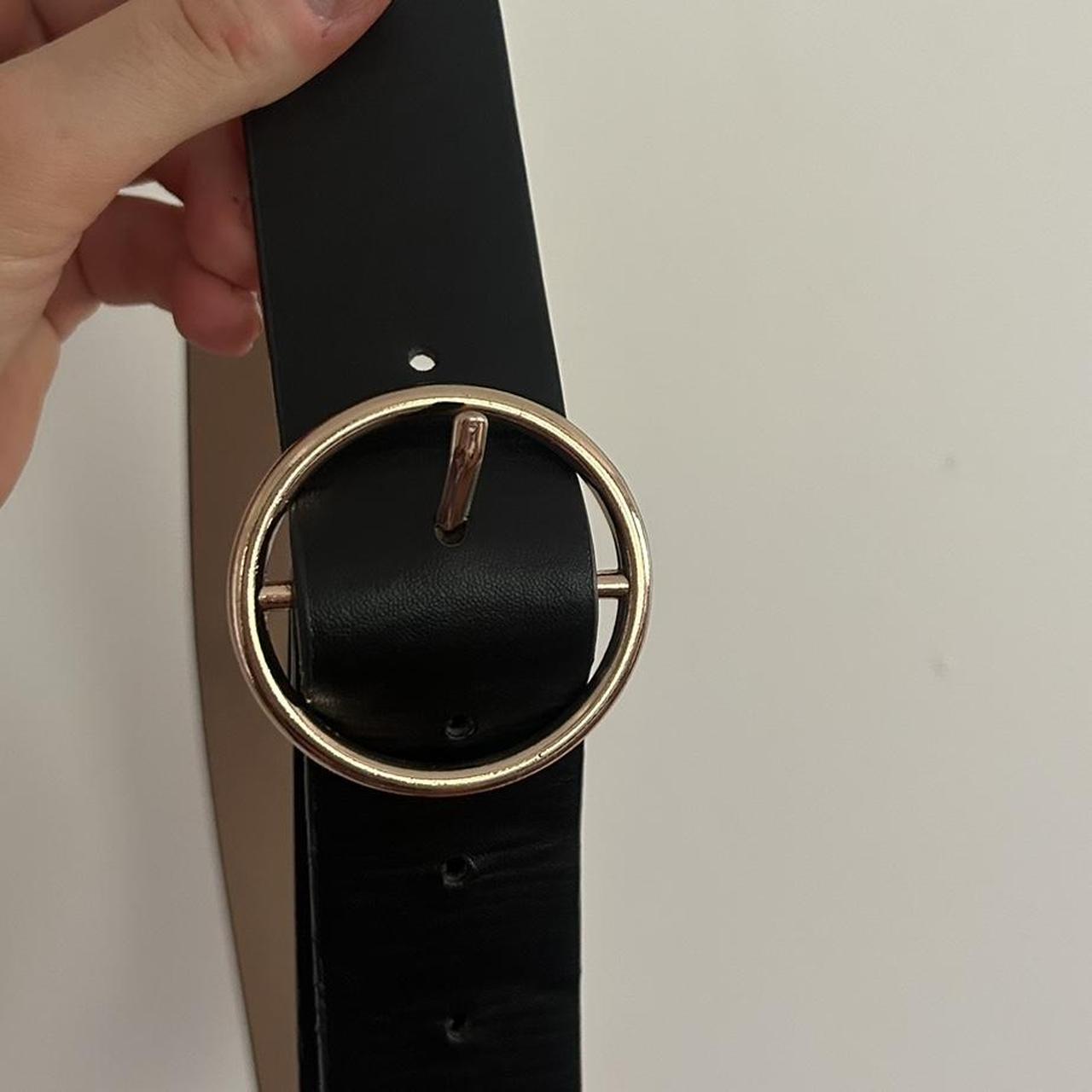 Black belt, gold buckle Circular buckle Fits... - Depop