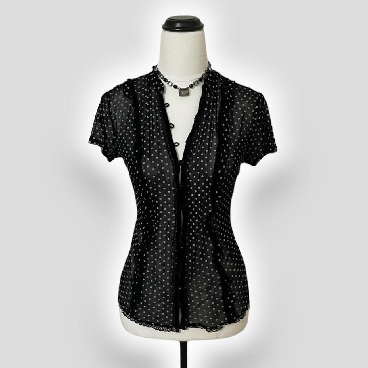 Black and white spot mesh blouse Brand is... - Depop