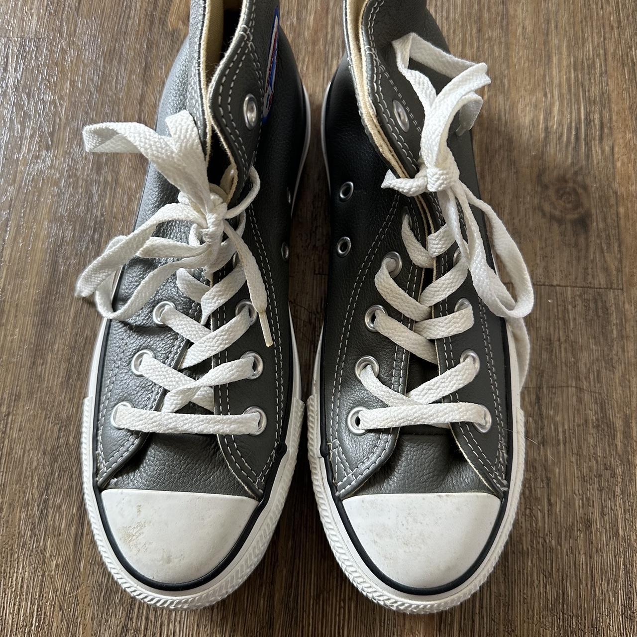 grey all star converse - leather size:... - Depop
