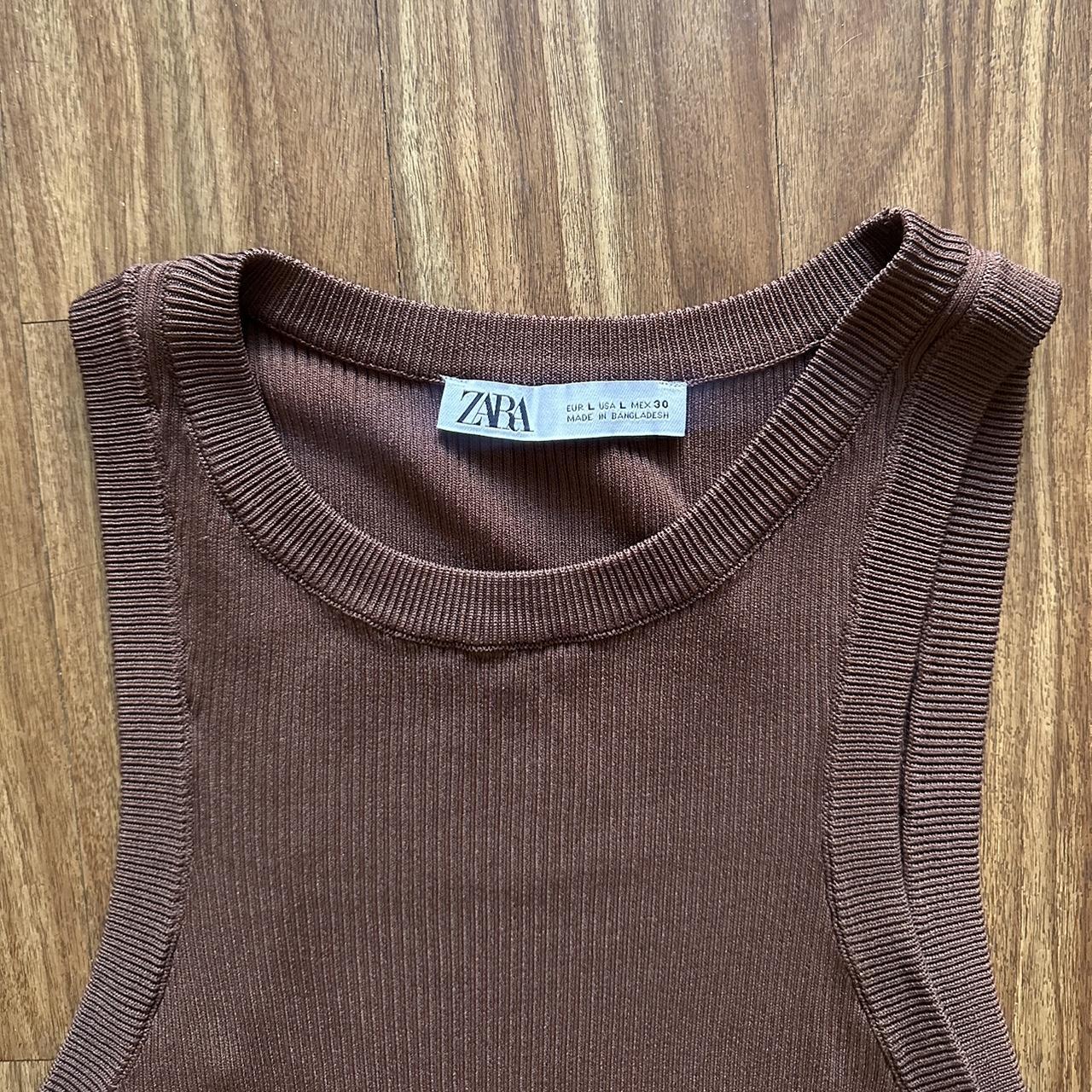 brown zara ribbed tank top - used once size: large... - Depop