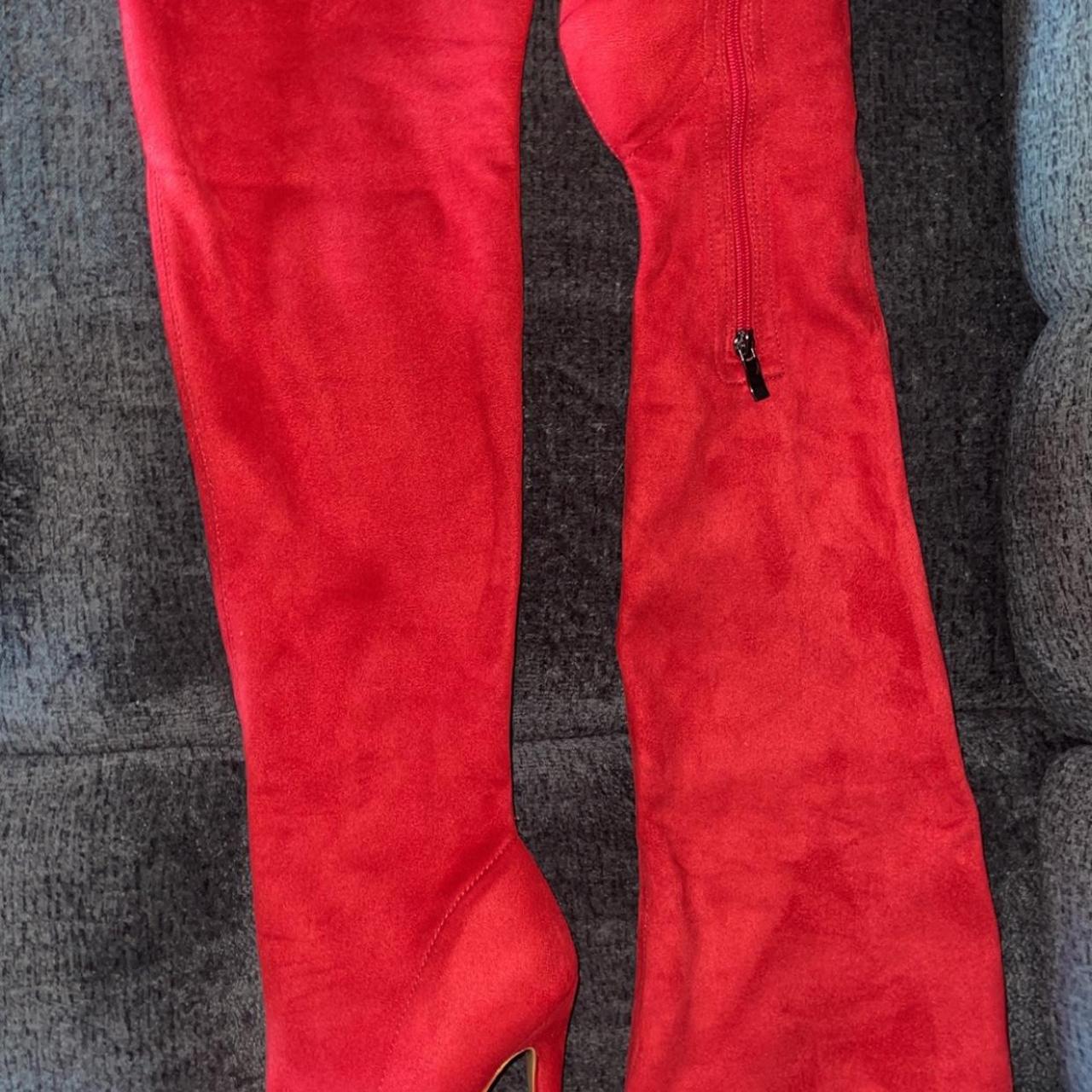 Shein size 6.5 thigh high red boots - Depop