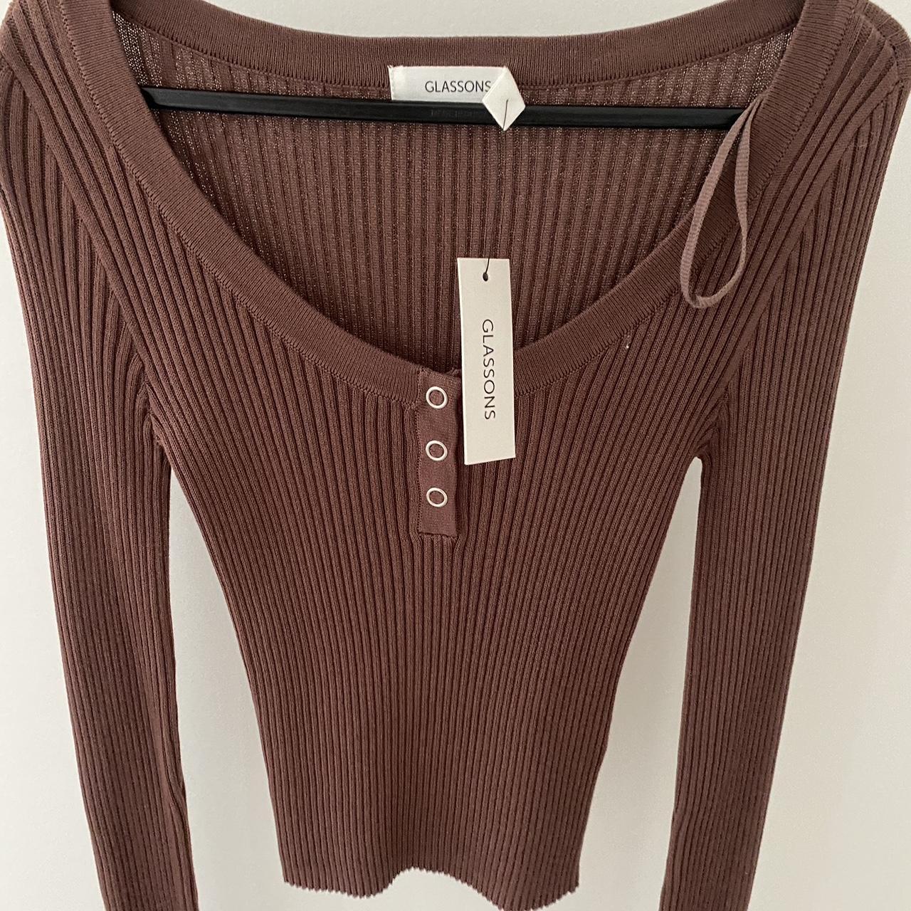 - Glassons Brown Ribbed Knit Long Sleeve - Size... - Depop