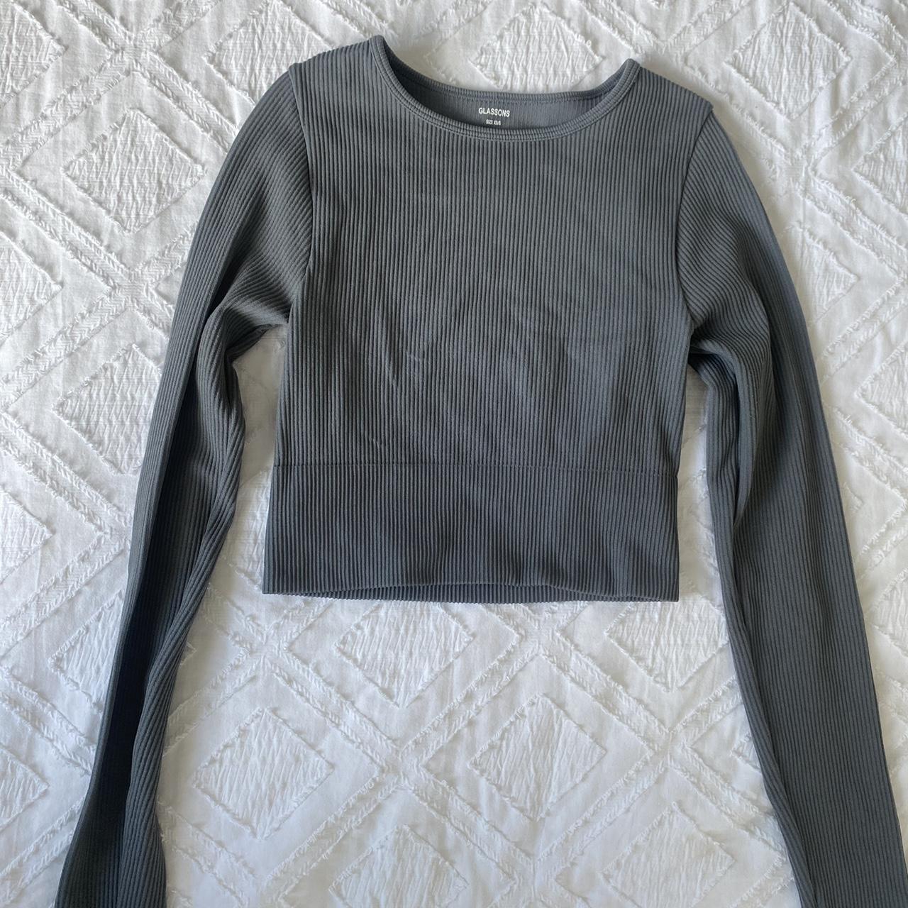 - Glassons ribbed knit long sleeve green/grey -... - Depop