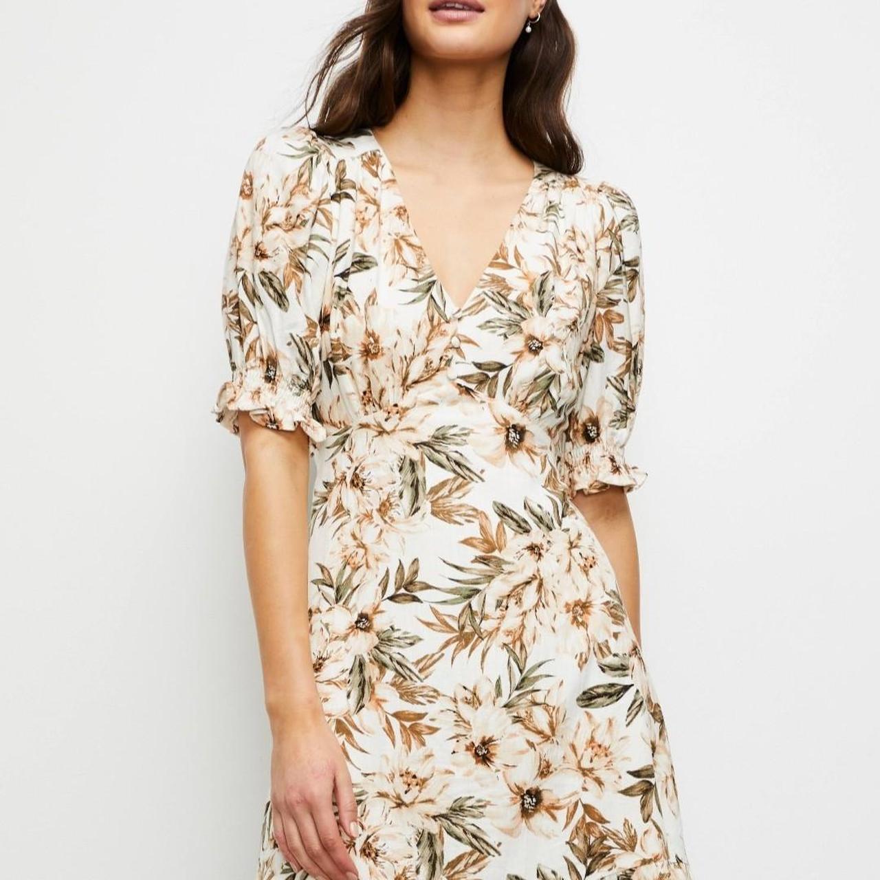 Dotti Women's White and Brown Dress | Depop