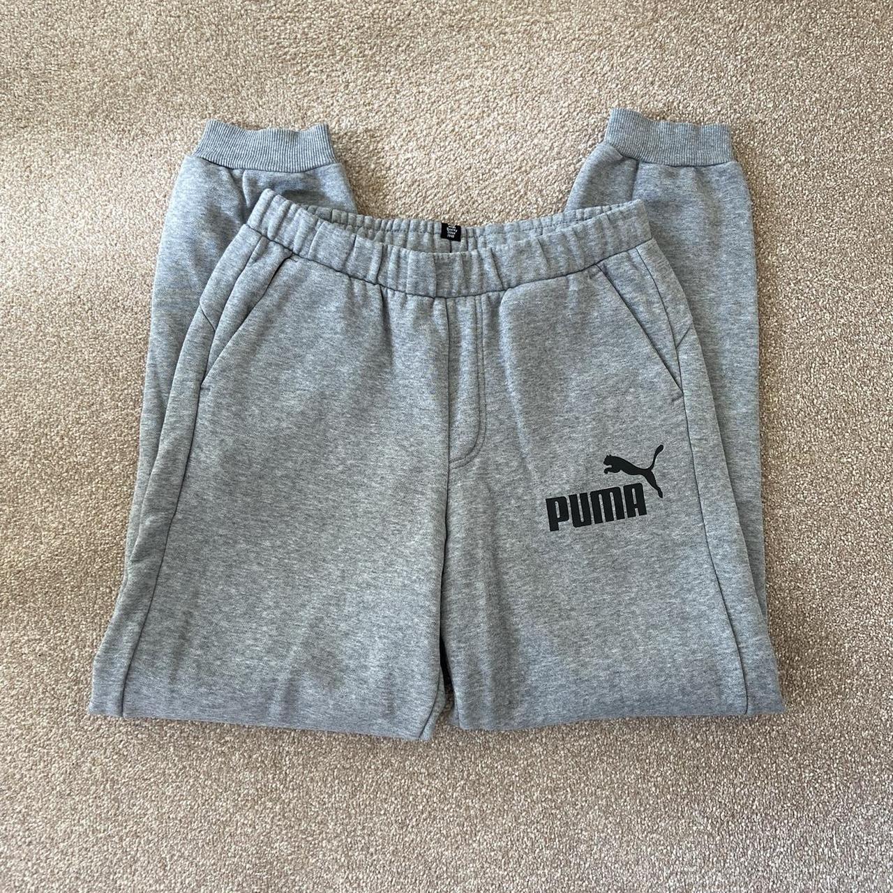 puma grey fleece lined joggers/sweatpants pockets... - Depop