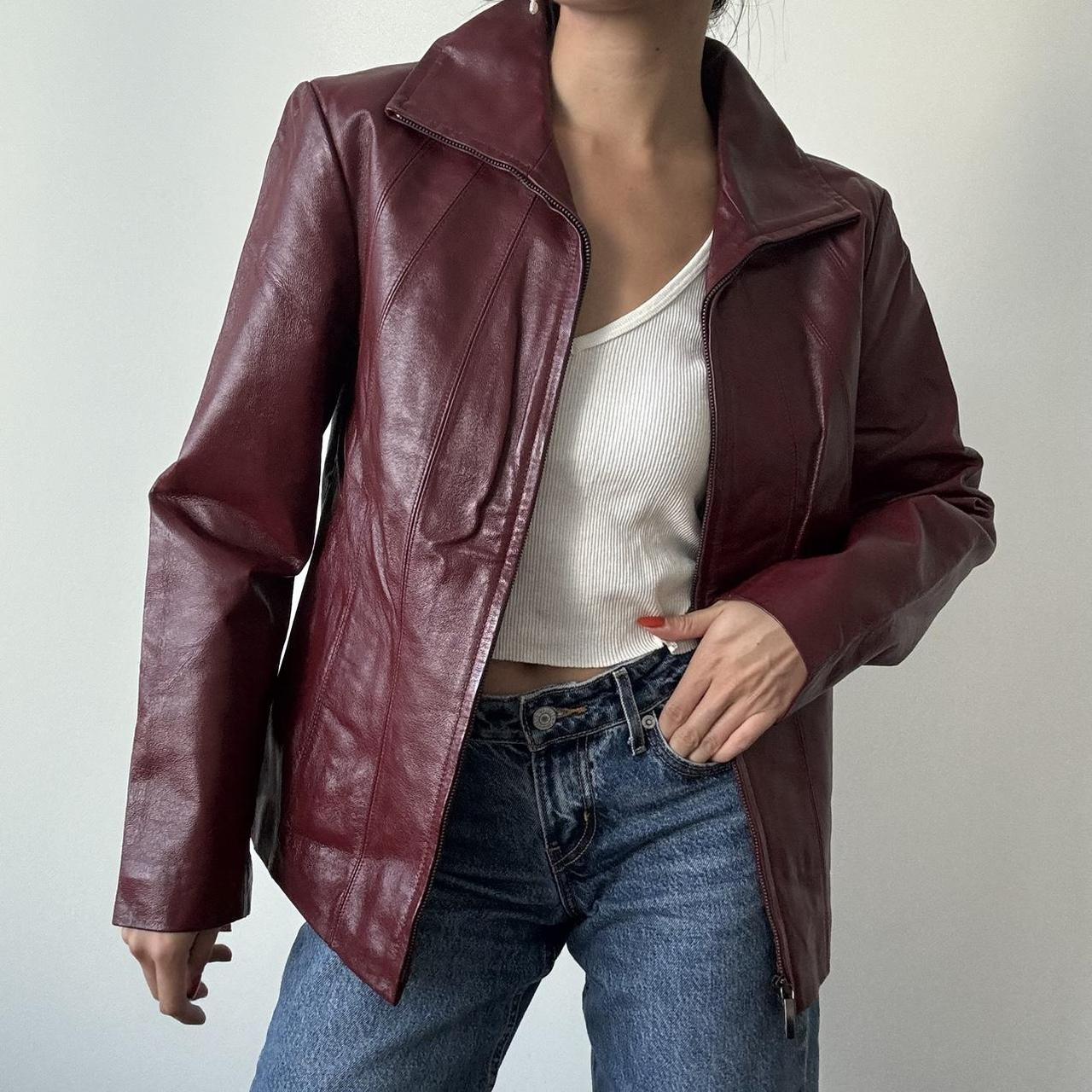 CHERRY RED VINTAGE LEATHER JACKET // most stunning... - Depop