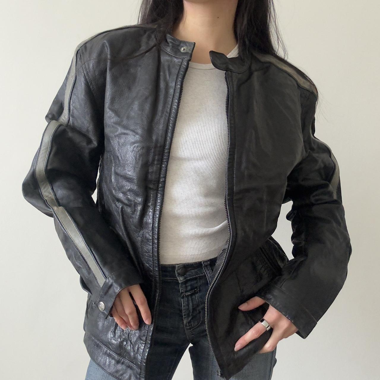 Boxy 90s leather racing jacket by NEXT // black with... | Depop