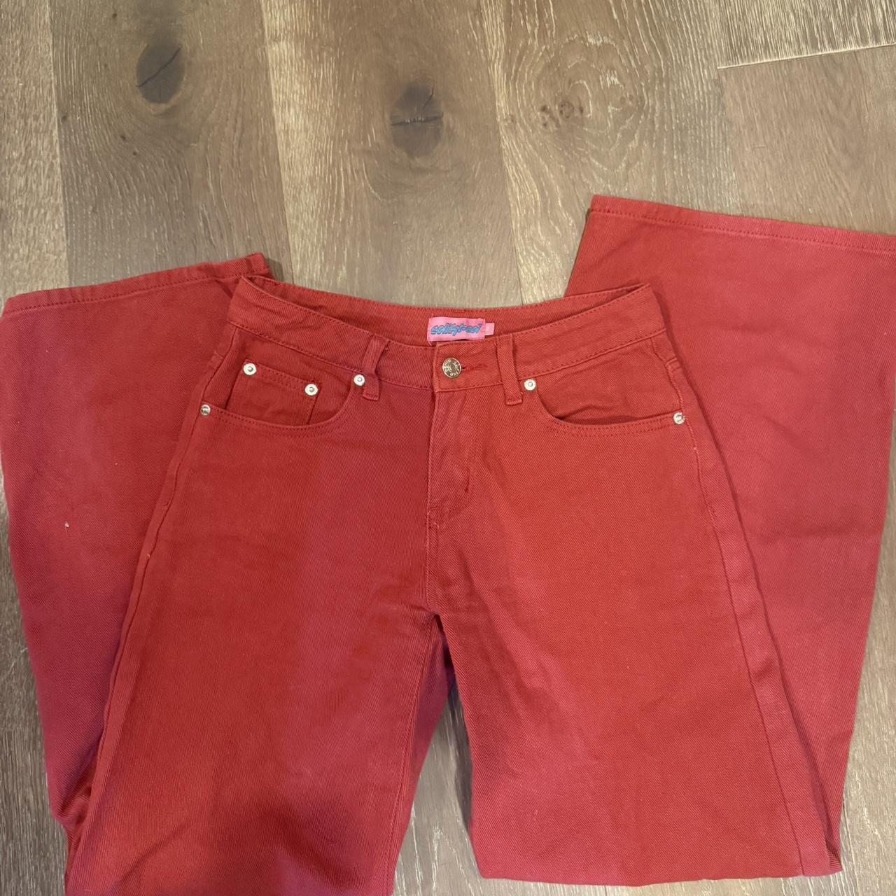Red edikted high-waisted straight-leg jeans #indie | Depop