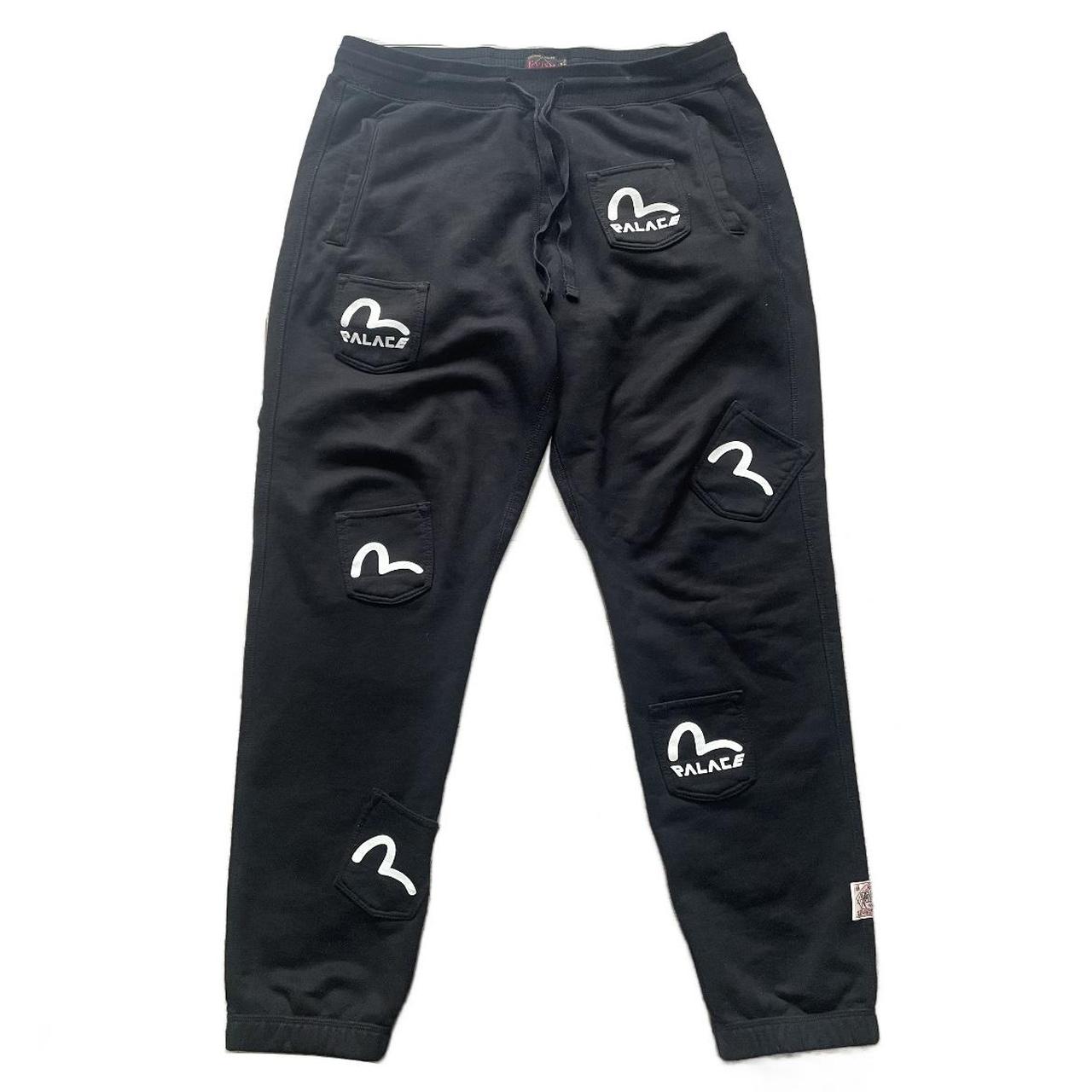 Palace x evisu joggers black Size: medium... - Depop