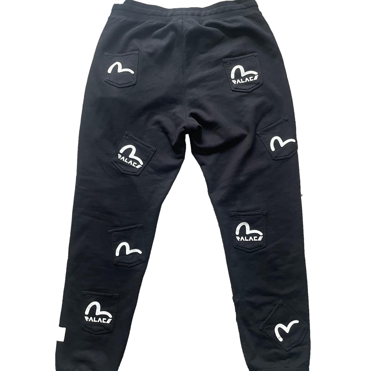 Palace x evisu joggers black Size: medium... - Depop