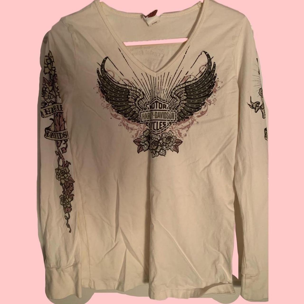 🕊️ y2k emo grunge Harley Davidson long sleeve 🕊️... - Depop