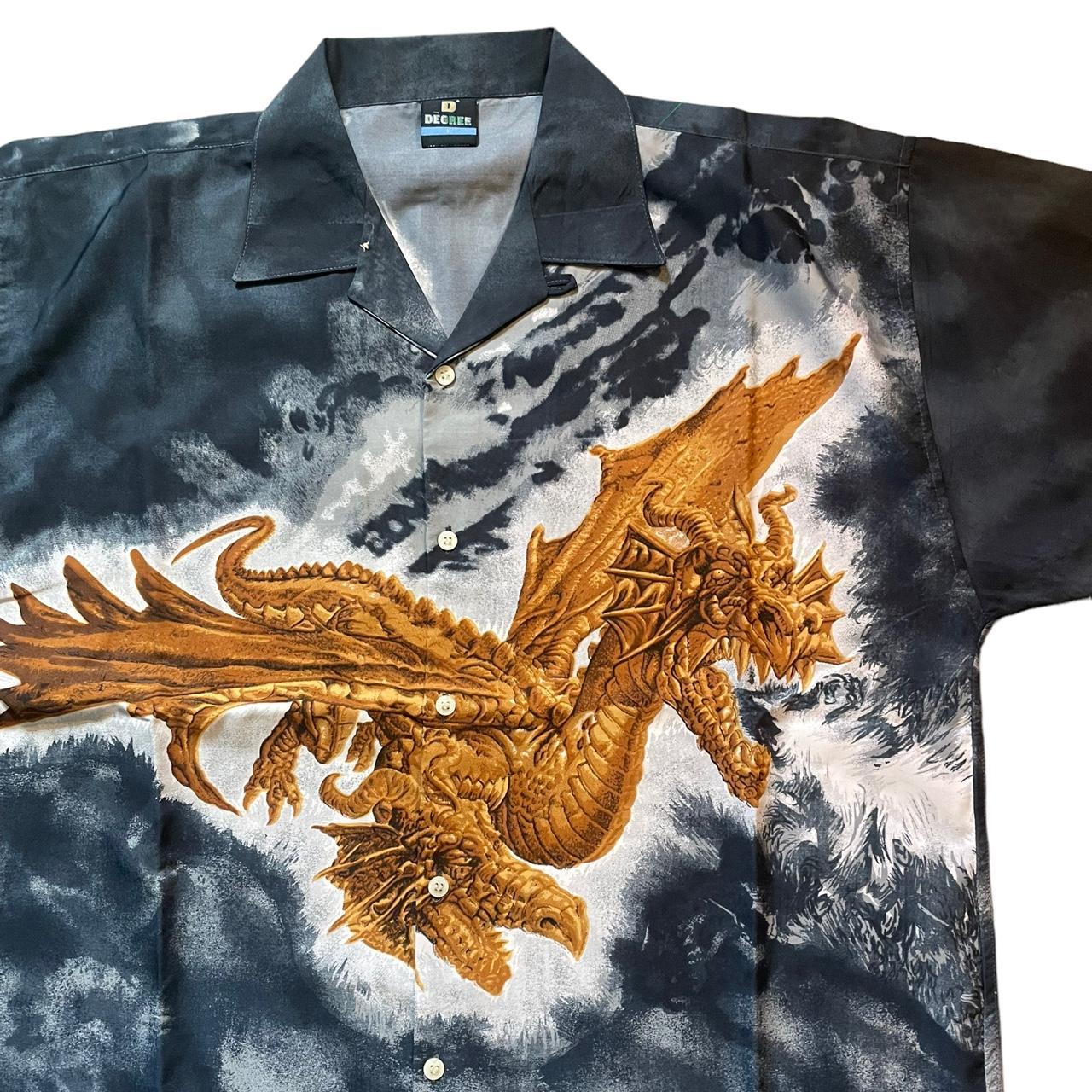 Y2K Dragon AOP Shortsleeve Button Up Shirt Size... - Depop