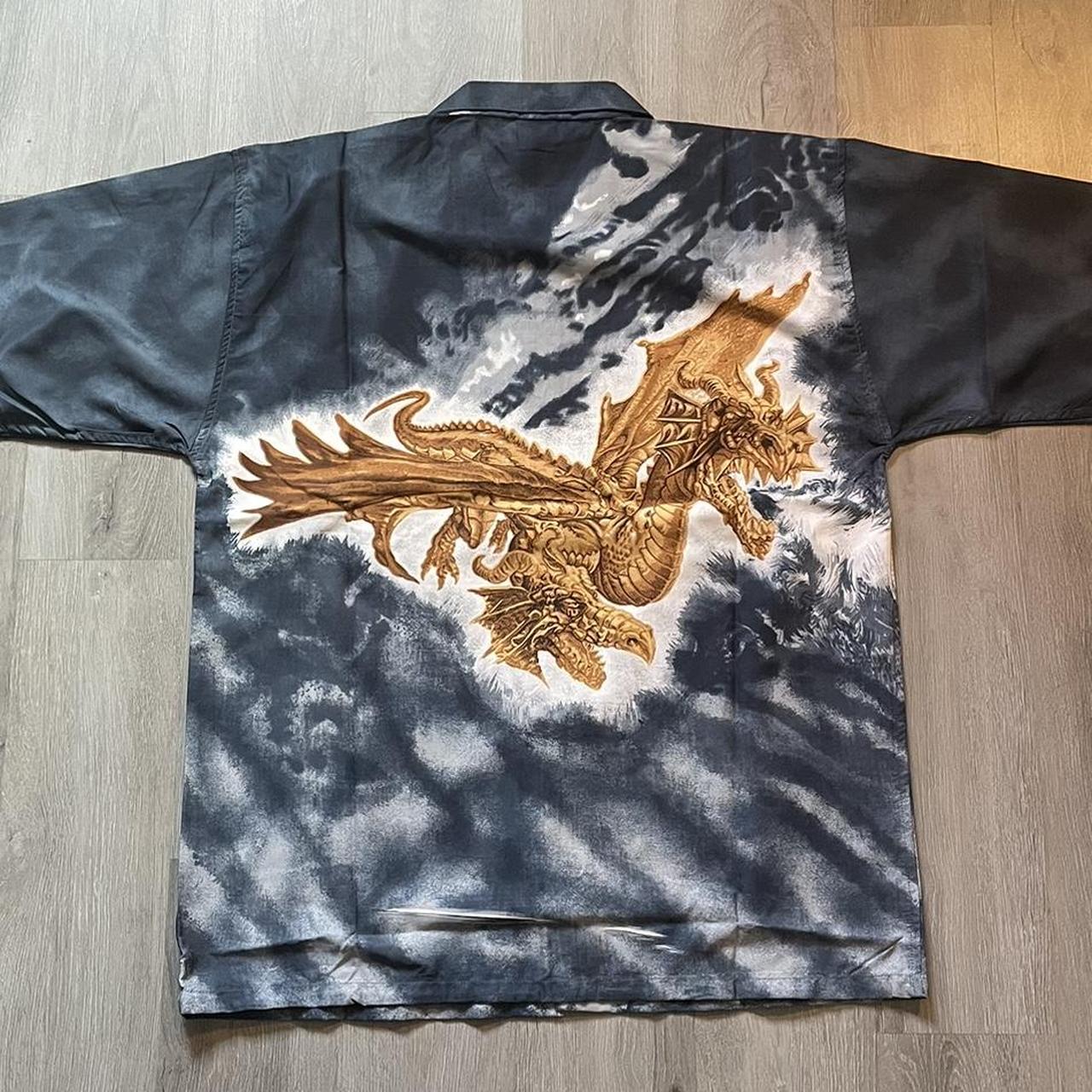 Y2K Dragon AOP Shortsleeve Button Up Shirt Size... - Depop
