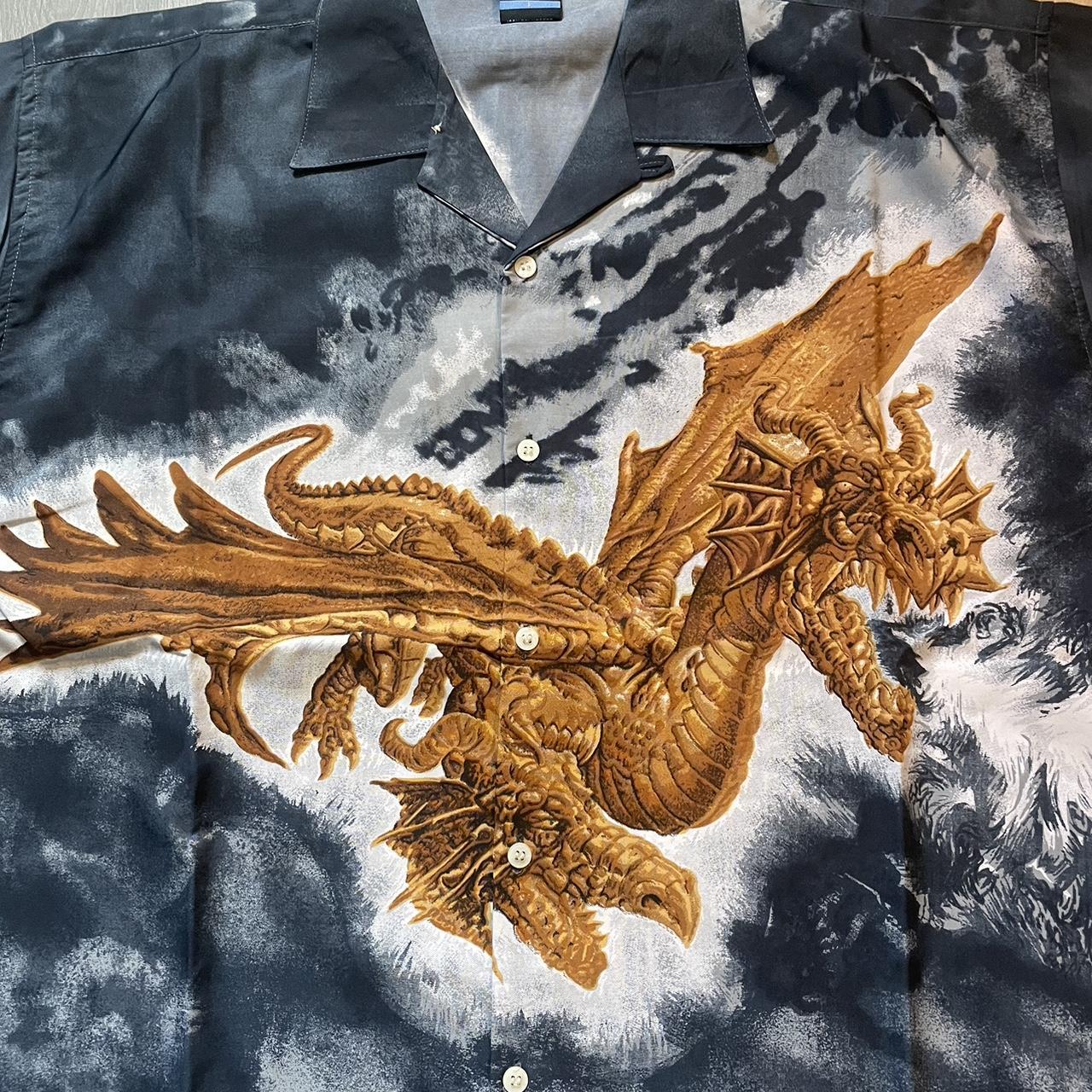 Y2K Dragon AOP Shortsleeve Button Up Shirt Size... - Depop